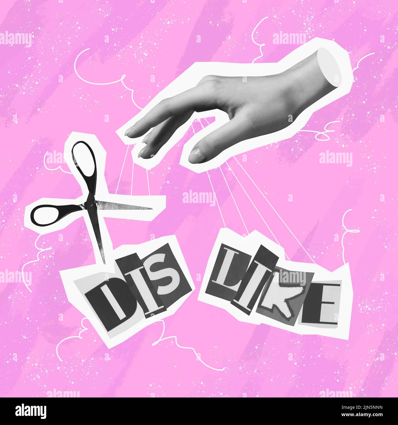 Surreal conceptual poster. Human hand offers to make a choice between ...