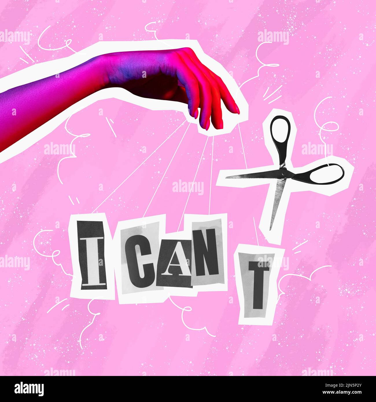 Surreal conceptual poster. Human hand offers to make a choice between ...