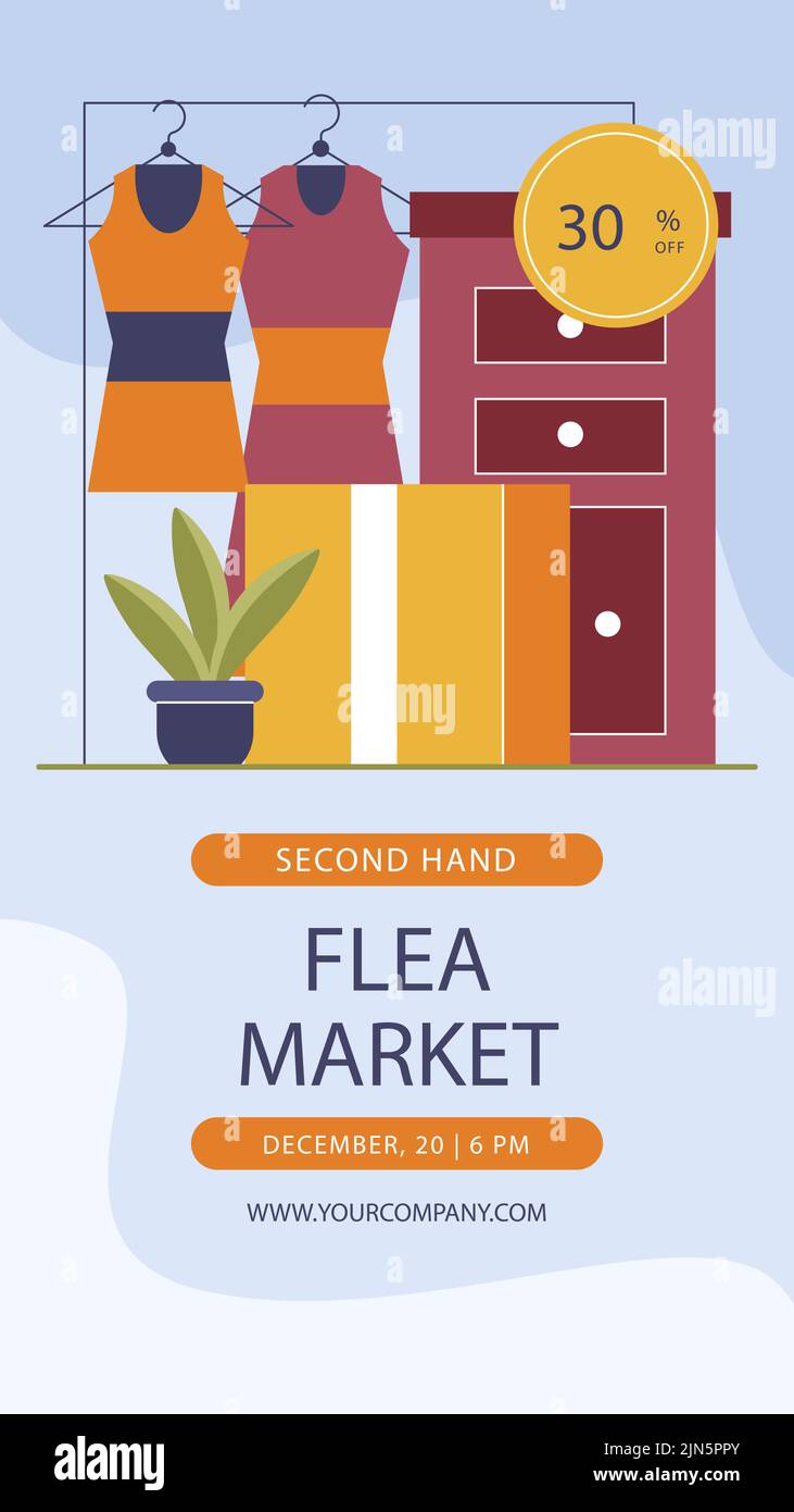 Flat flea market shopping posts stories set Vector illustration Stock ...