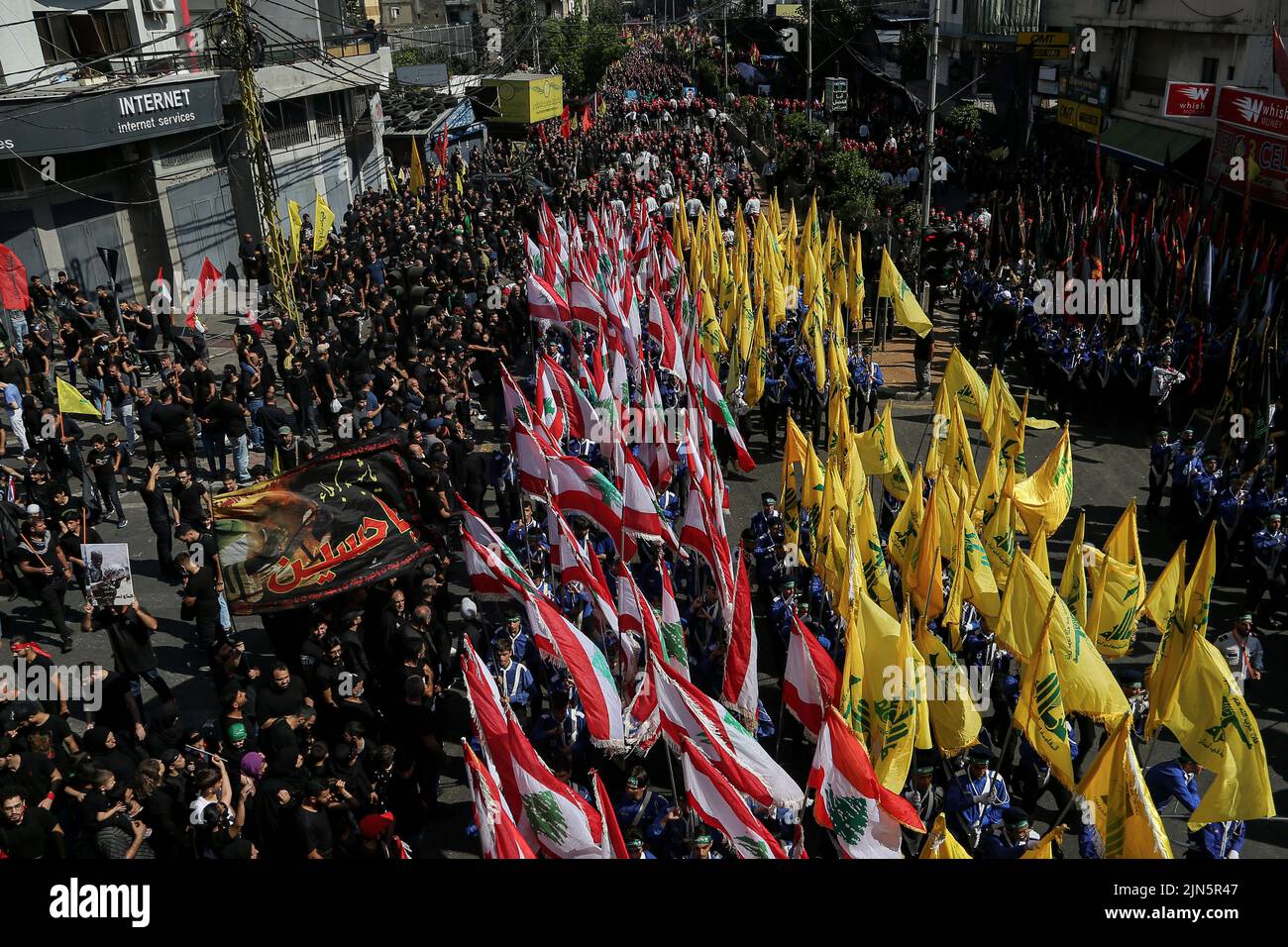 Beirut, Lebanon. 09th Aug, 2022. Militants of Hezbollah, the Lebanese ...