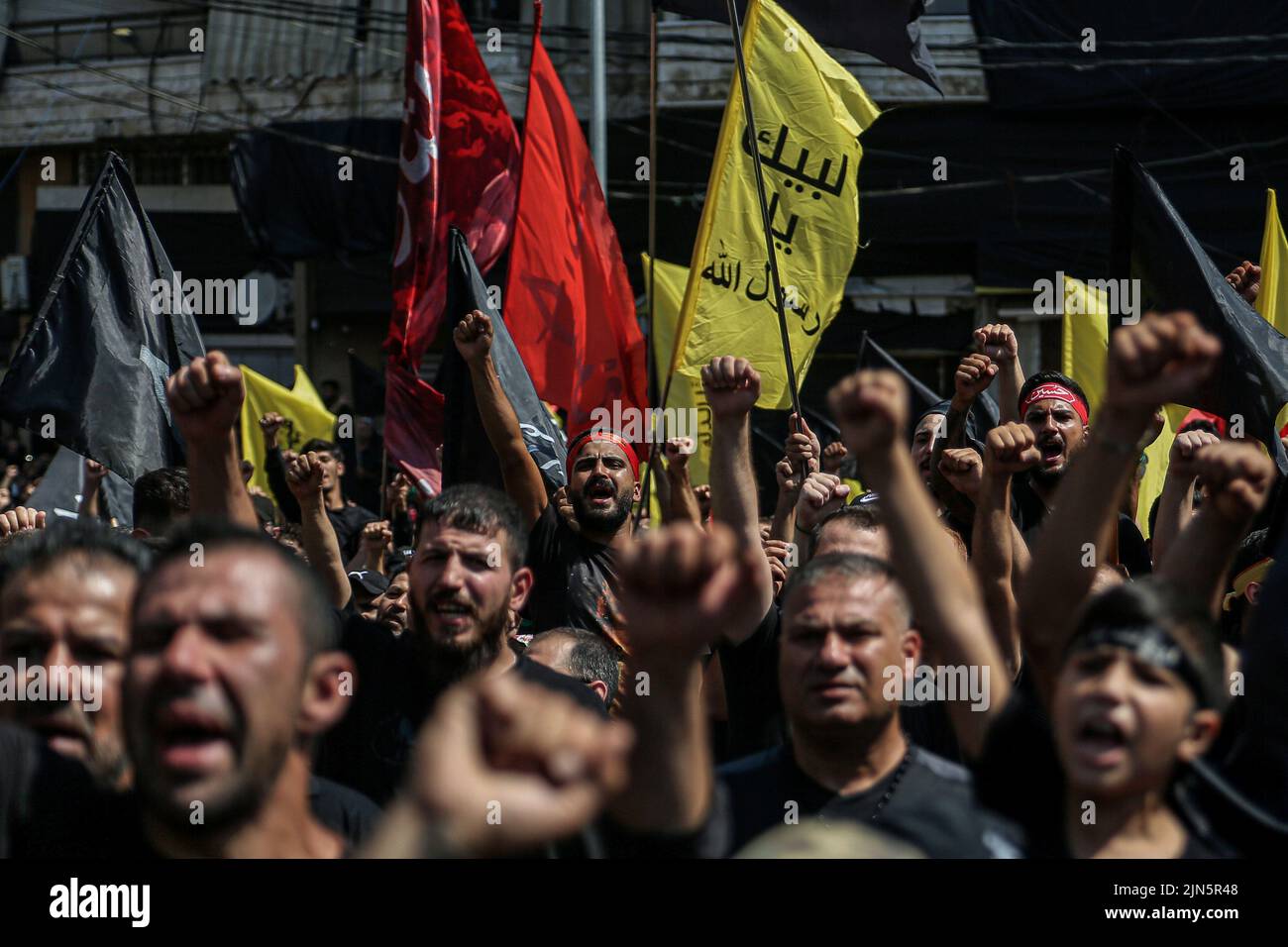 Beirut, Lebanon. 09th Aug, 2022. Supporters of Hezbollah, the Lebanese ...
