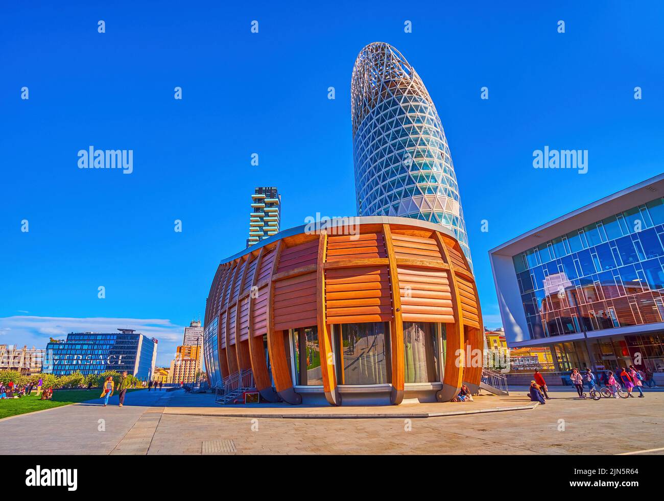 MILAN, ITALY - APRIL 9, 2022: Modern buildings of Piazza Gae Aulenti ...