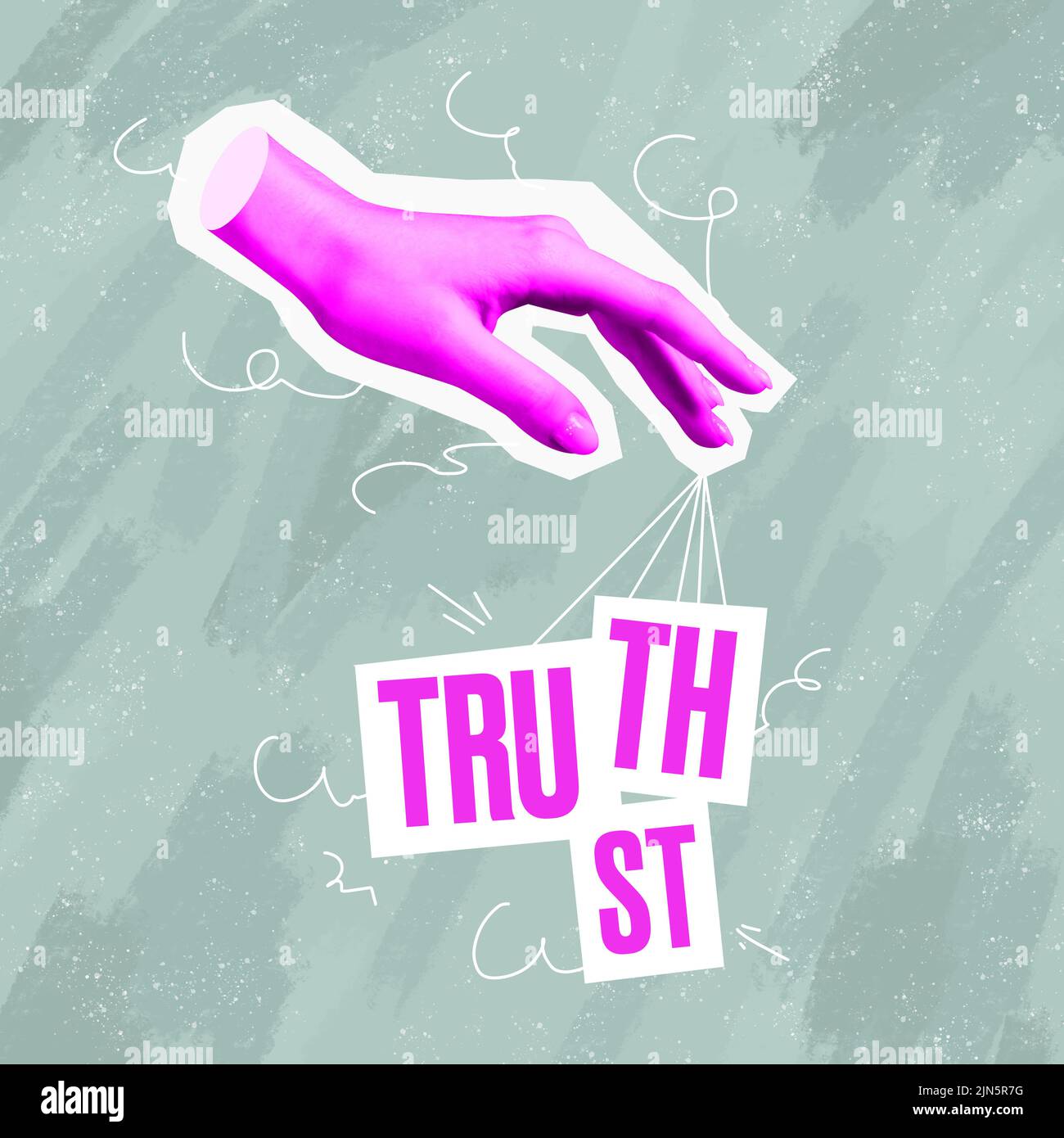 Surreal conceptual poster. Human hand offers to make a choice between ...