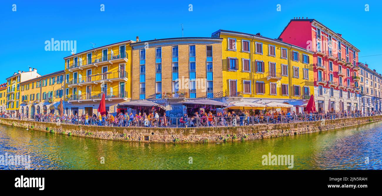 MILAN, ITALY - APRIL 9, 2022: Panorama of Naviglio Grande Canal with ...