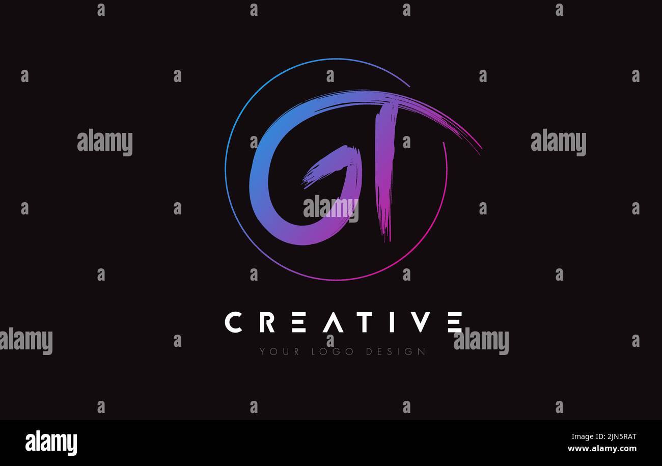 Creative Colorful GT Brush Letter Logo Design. Artistic Handwritten ...