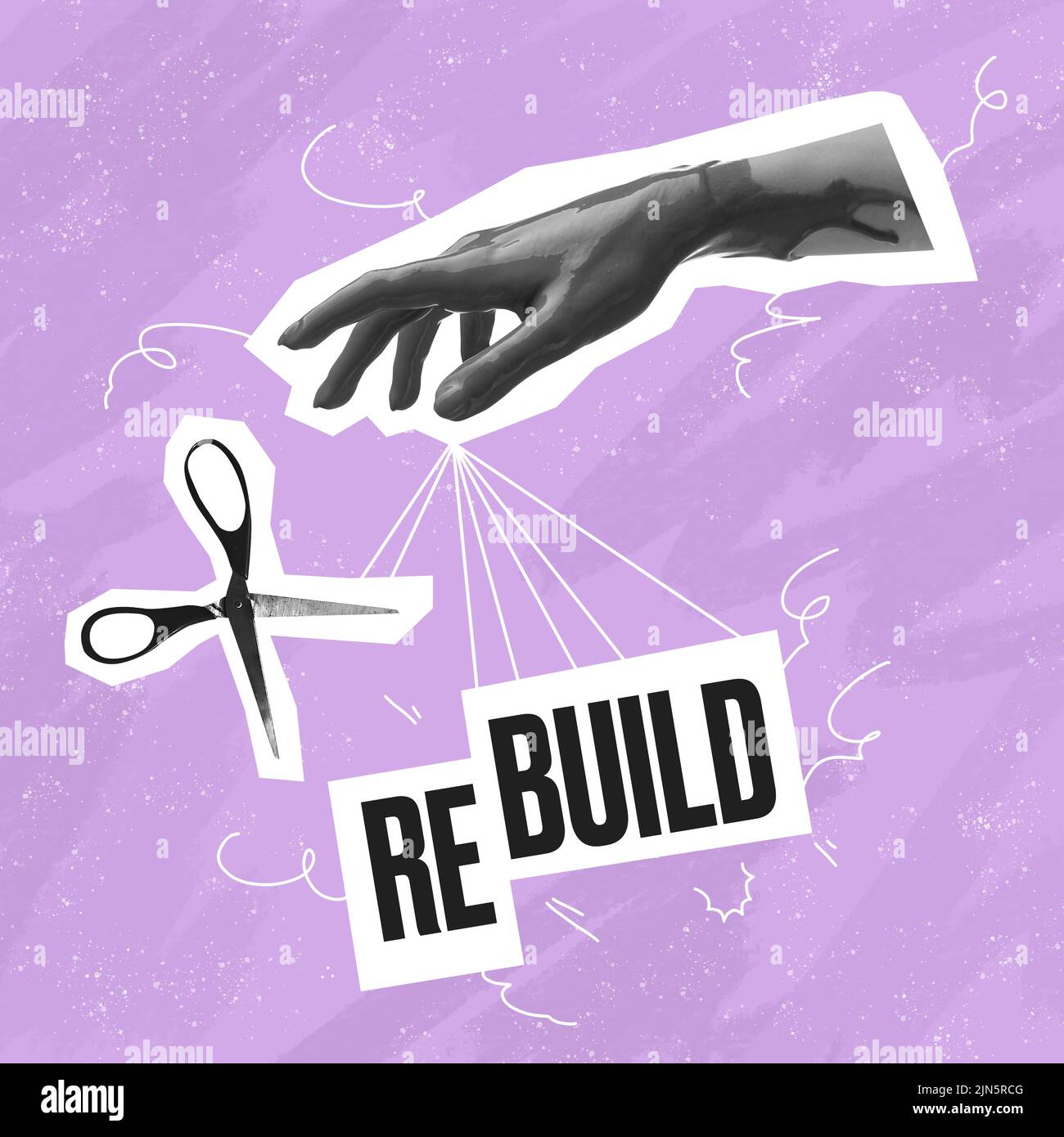 Build or rebuild. Surreal conceptual poster. Human hand offers to make ...