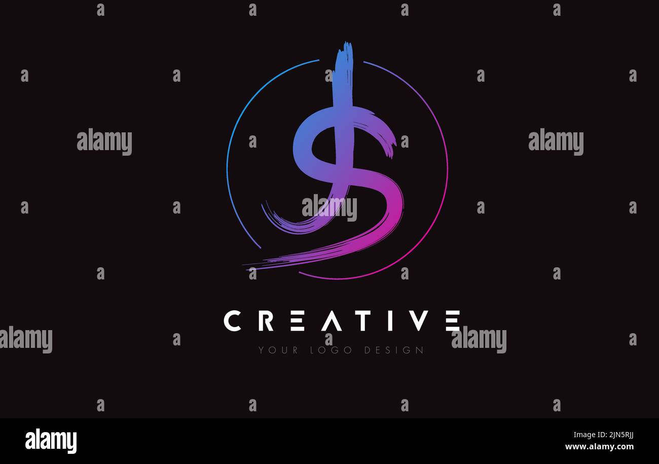 Creative Colorful JS Brush Letter Logo Design. Artistic Handwritten ...
