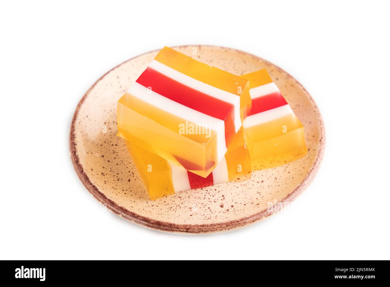 Almond milk and peach jelly isolated on white background. side view ...