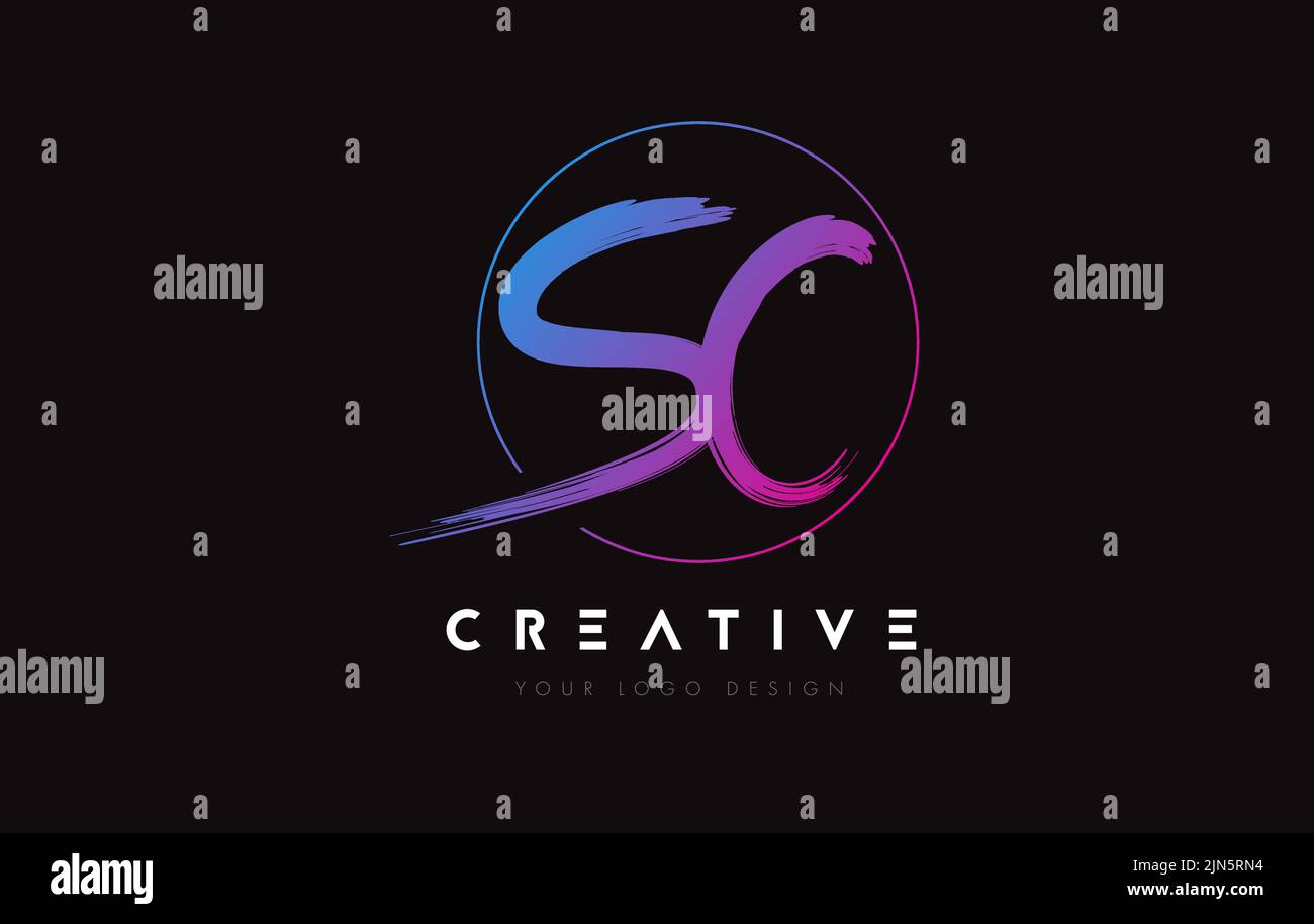 Creative Colorful SC Brush Letter Logo Design. Artistic Handwritten ...