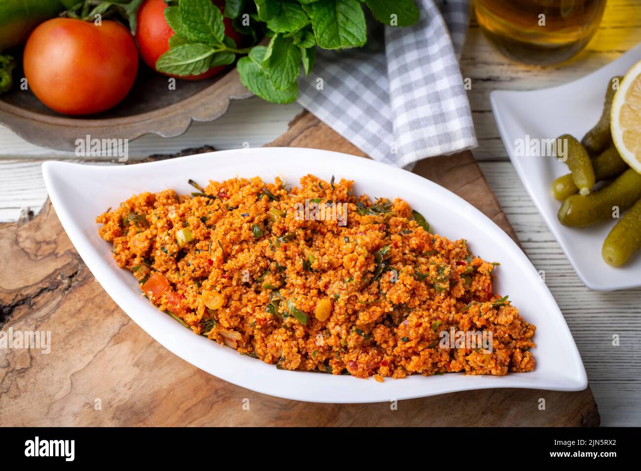 Traditional delicious Turkish foods appetizer: bulgur salad (kisir ...