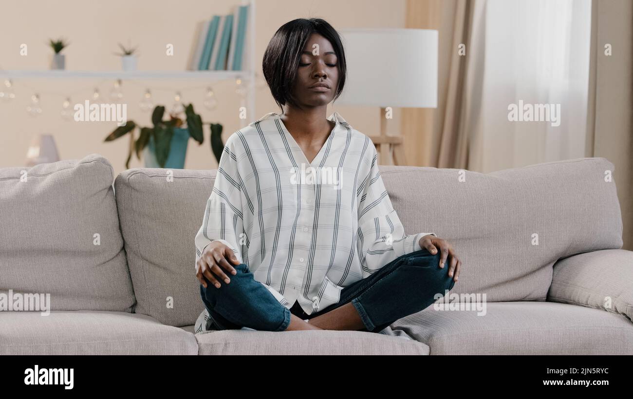 Woman taking deep breath zen hi-res stock photography and images - Alamy