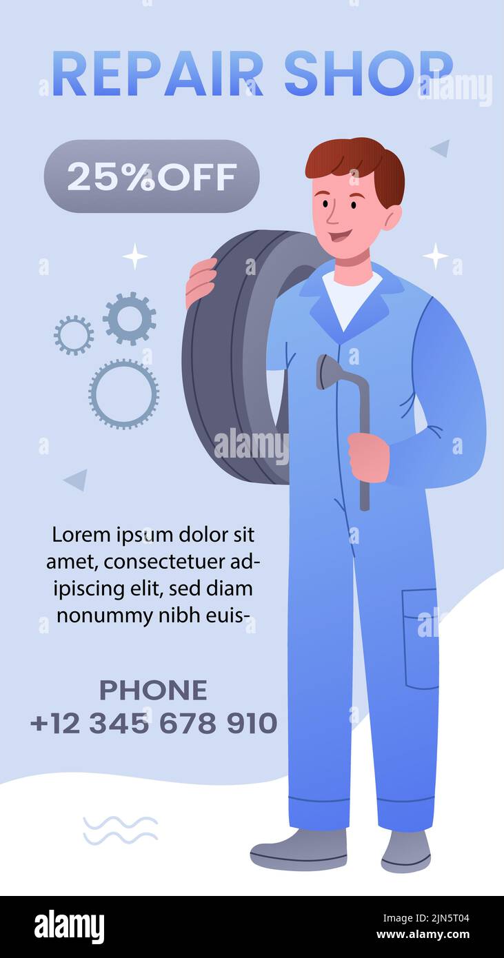 Gradient car repair shop services posts stories set Vector illustration ...