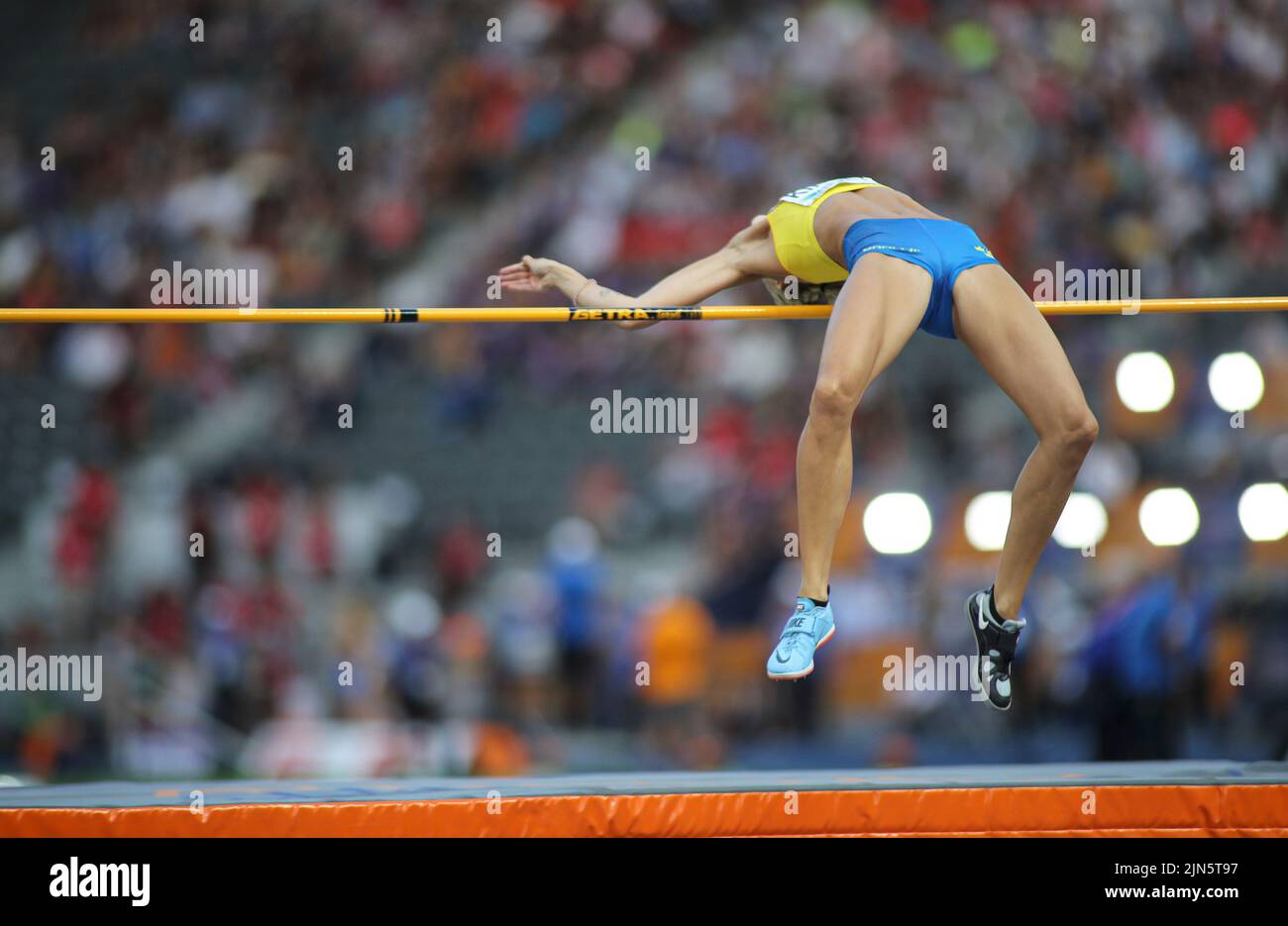 Erika Kinsey participating in the high jump at the European Athletics ...