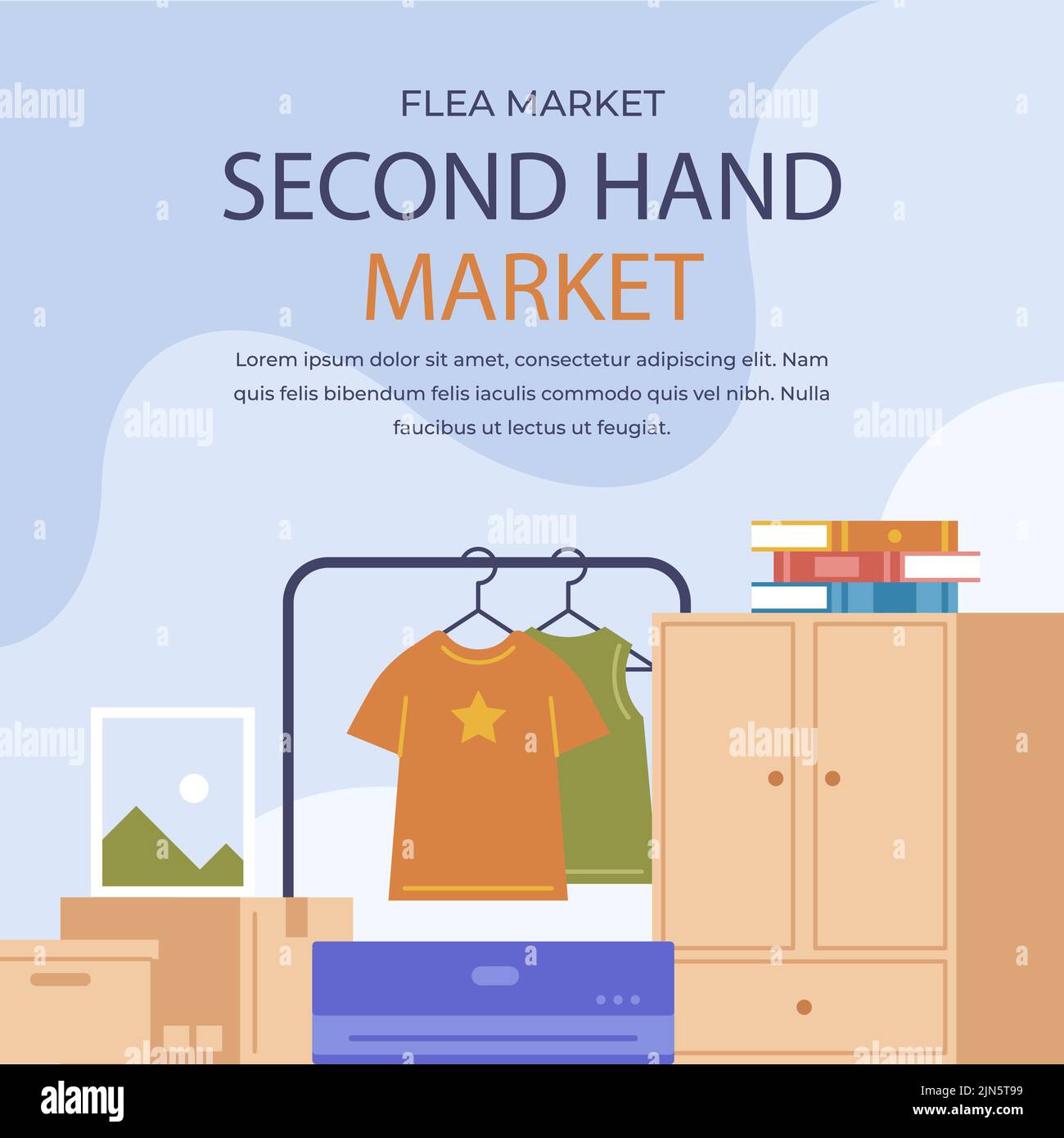 Flat flea market shopping instagram posts set Vector illustration Stock ...