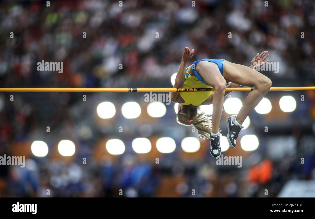 Yuliya Levchenco participating in the high jump at the European ...