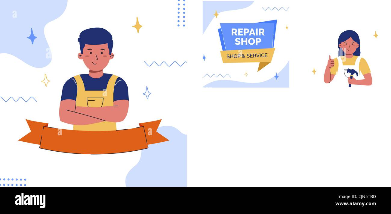 Flat car repair shop services posts set Vector illustration Stock ...