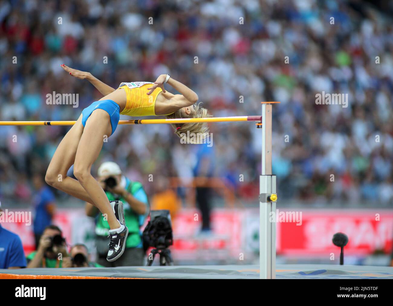 Yuliya Levchenco participating in the high jump at the European ...