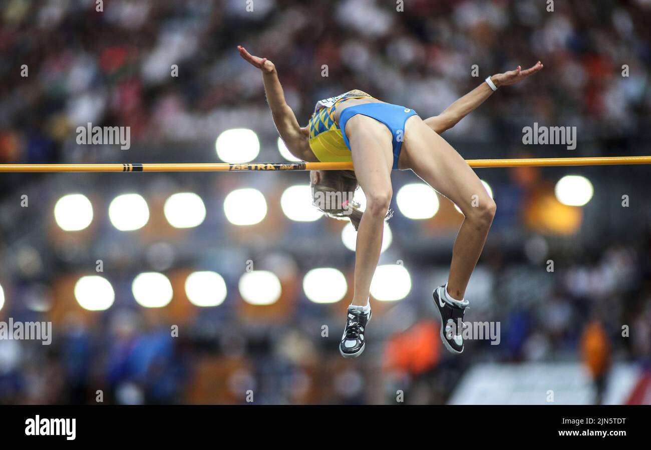 Yuliya Levchenco participating in the high jump at the European ...