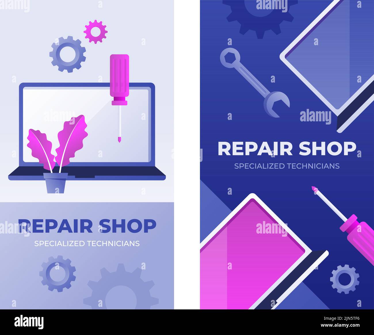 Gradient car repair shop services posts stories set Vector illustration ...