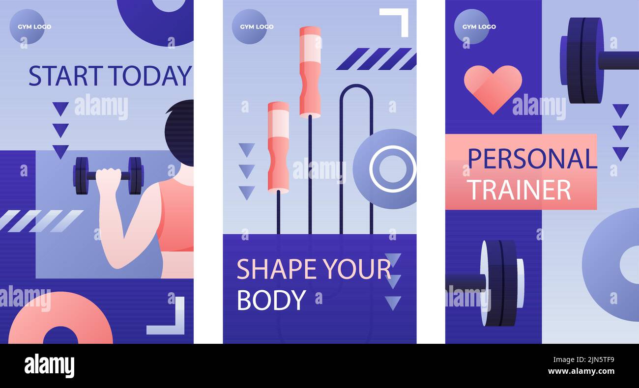 Gradient gym training and exercise posts stories set Vector ...
