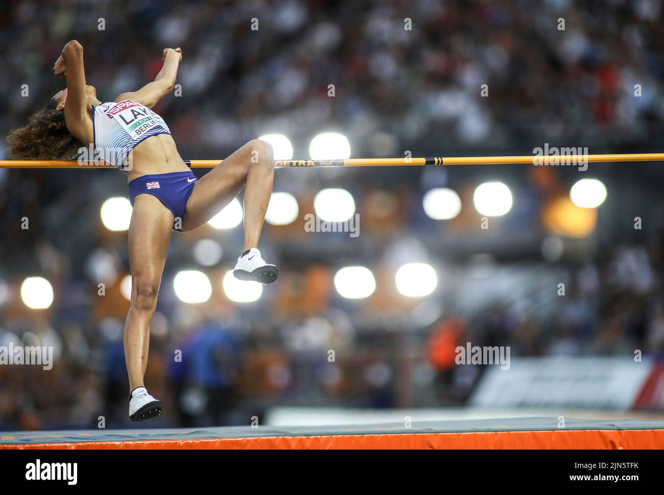 Morgan Lake participating in the high jump at the European Athletics ...