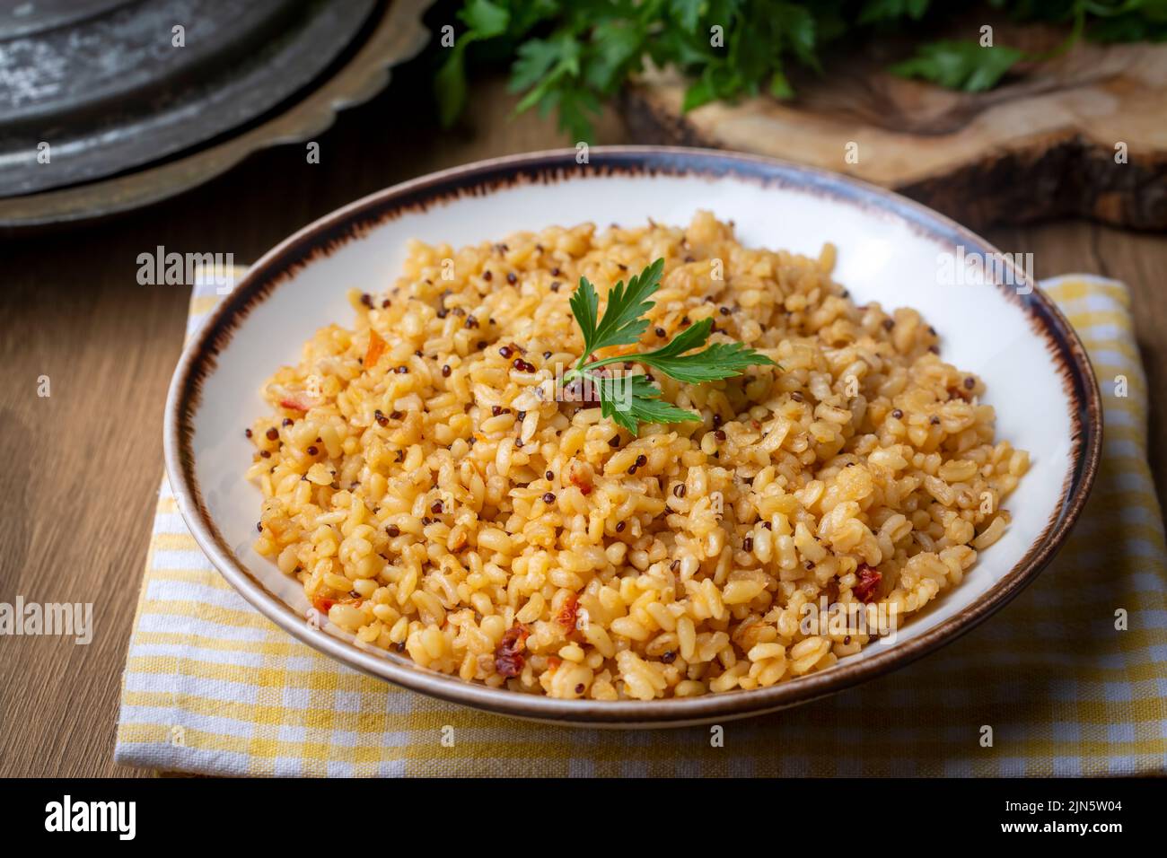 Bulgur pilaf with quinoa, food concept photo. Turkish name; kinoali ...