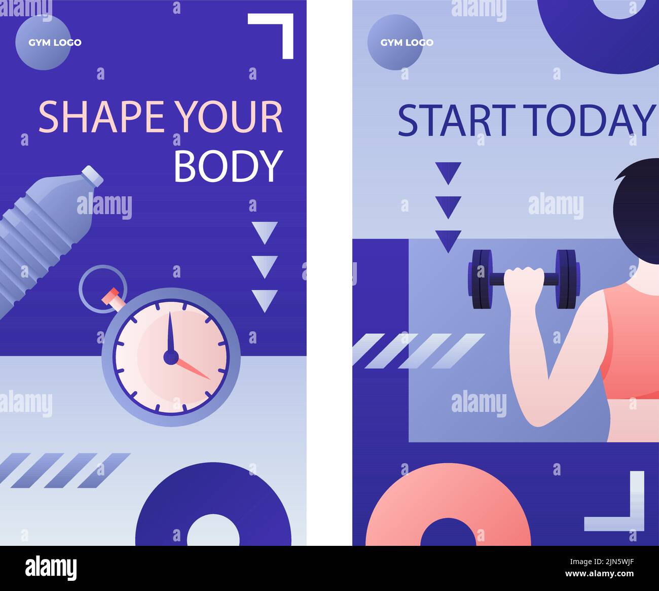 Gradient gym training and exercise posts stories set Vector ...