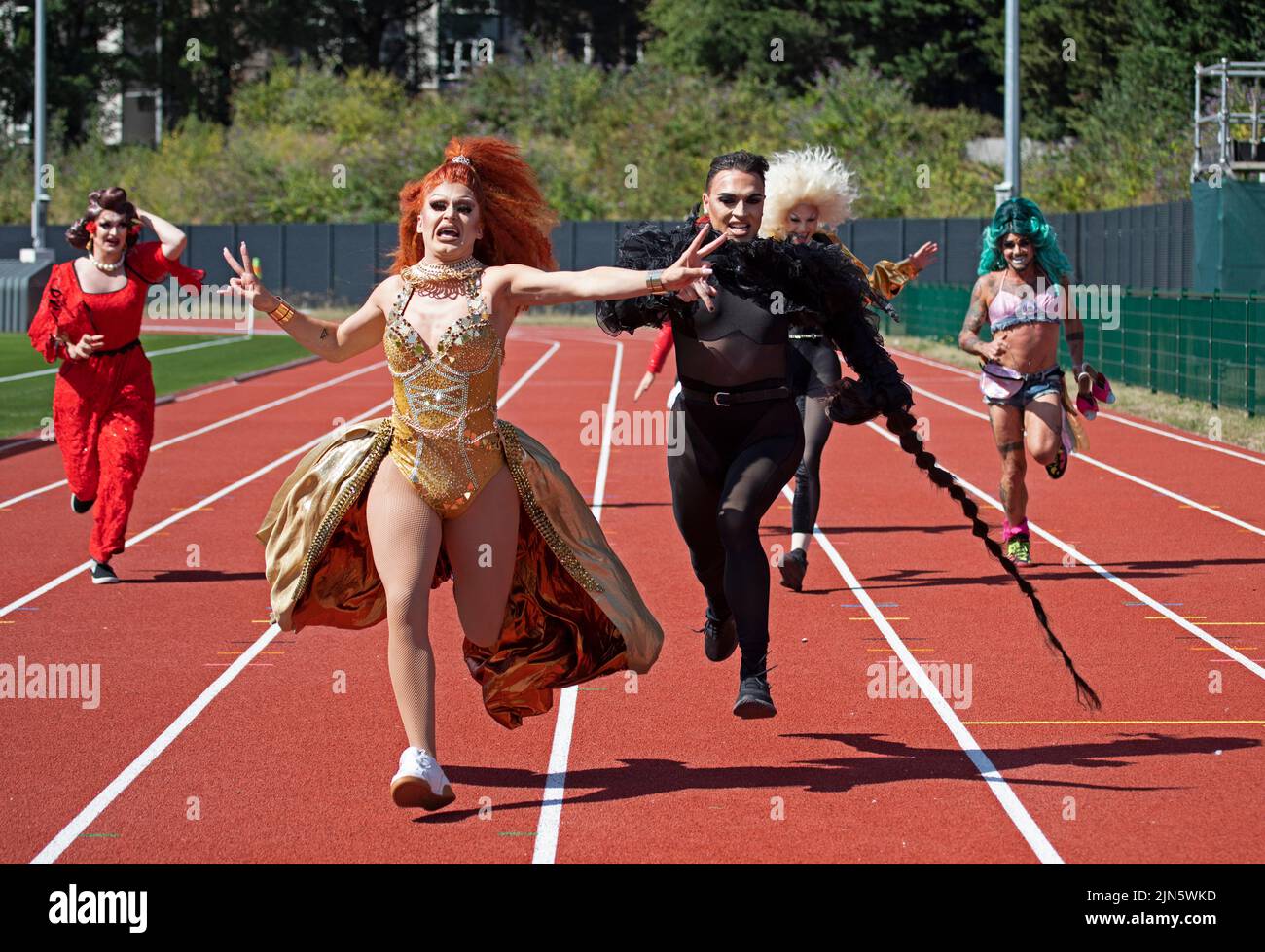 Meadowbank, Edin. 9 Aug 2022. Drag queens take to the running tracks ...