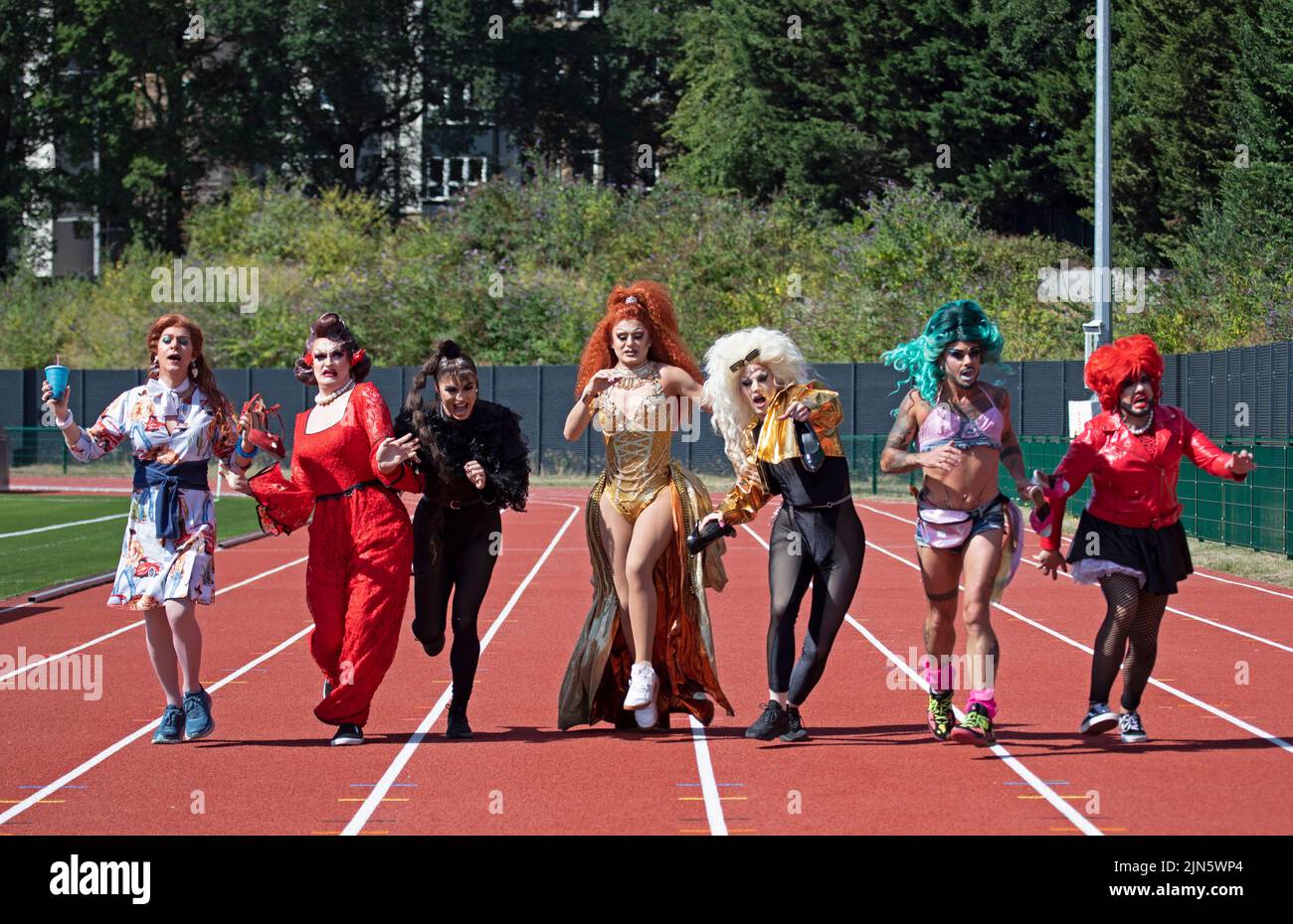 Meadowbank, Edin. 9 Aug 2022. Drag queens take to the running tracks ...