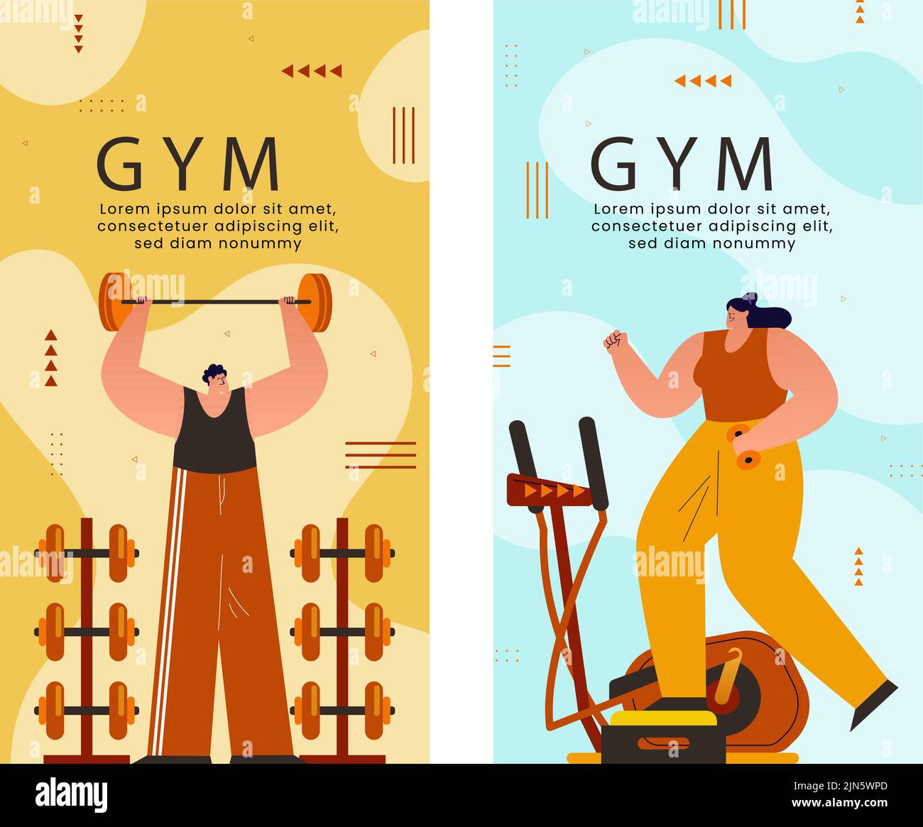 Flat gym and exercise posts stories set Vector illustration Stock ...