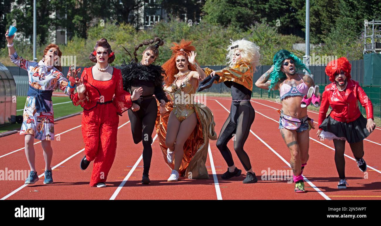 Meadowbank, Edin. 9 Aug 2022. Drag queens take to the running tracks ...