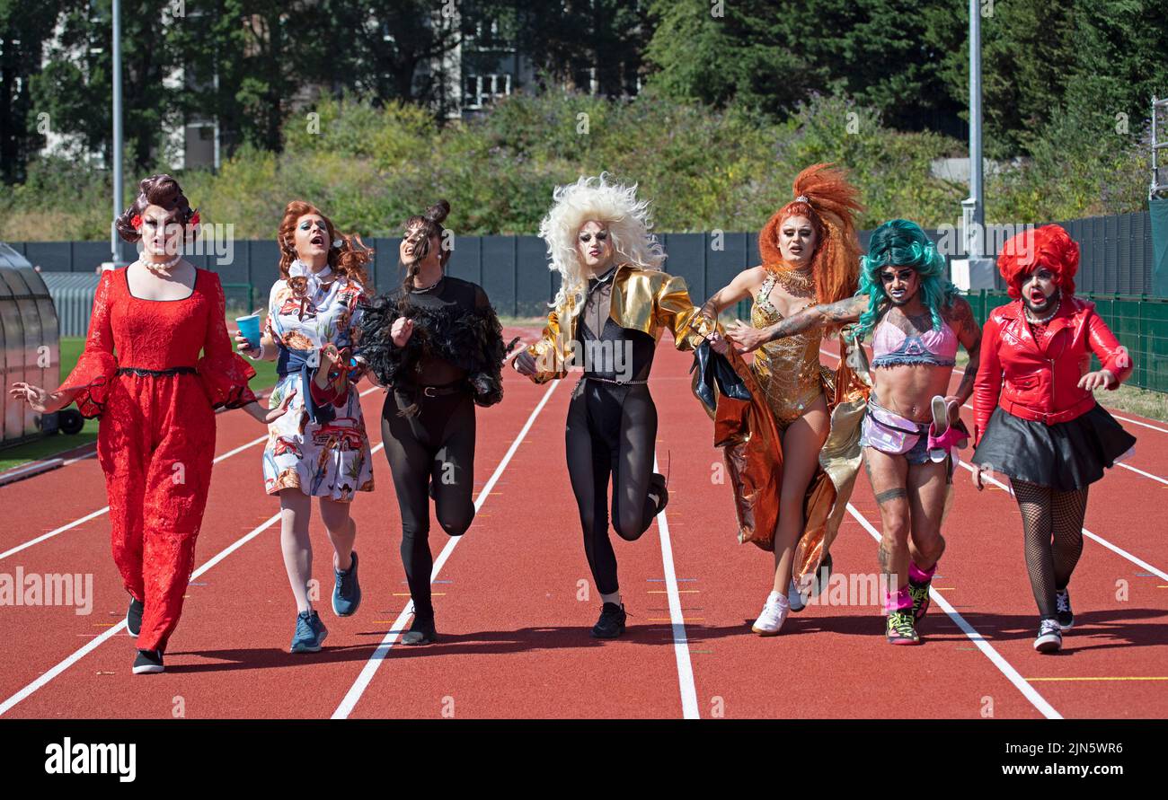 Meadowbank, Edin. 9 Aug 2022. Drag queens take to the running tracks ...