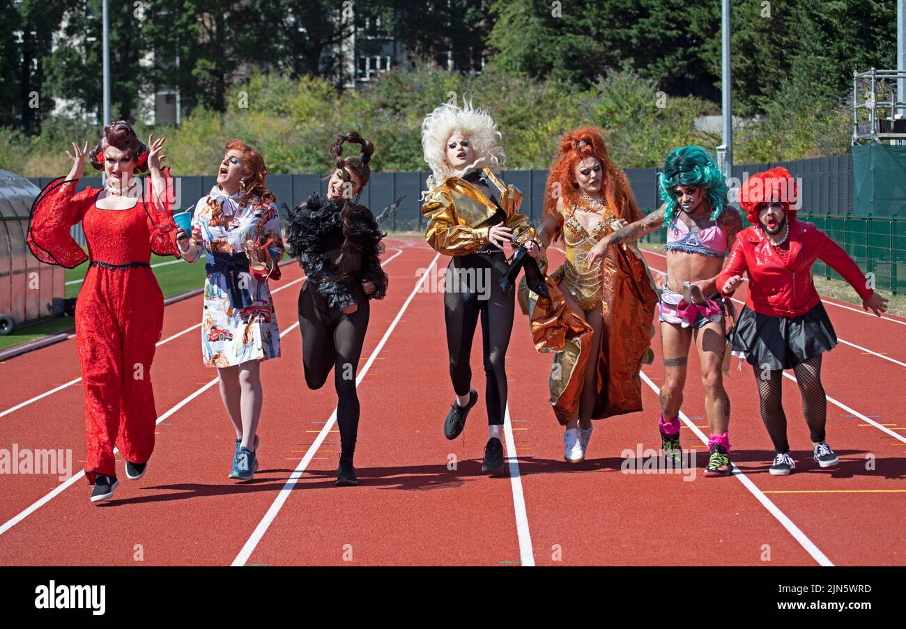 Meadowbank, Edin. 9 Aug 2022. Drag queens take to the running tracks ...