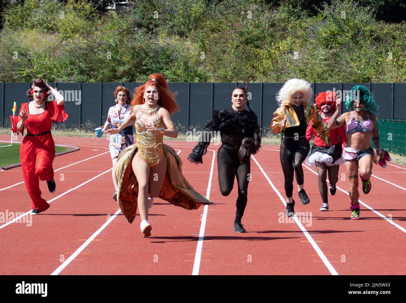 Meadowbank, Edin. 9 Aug 2022. Drag queens take to the running tracks ...