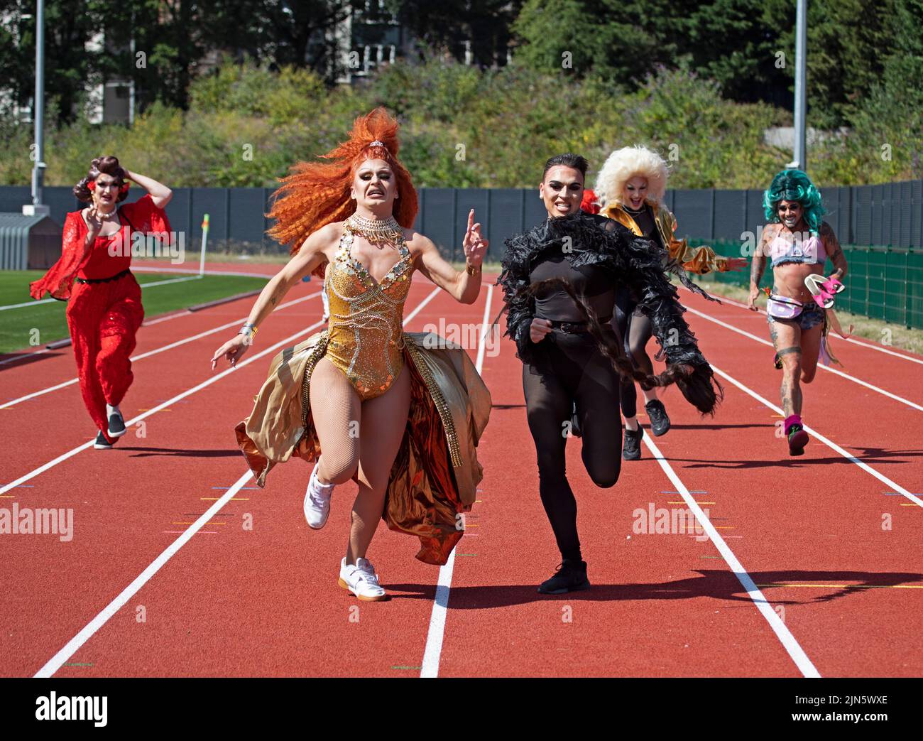 Meadowbank, Edin. 9 Aug 2022. Drag queens take to the running tracks ...