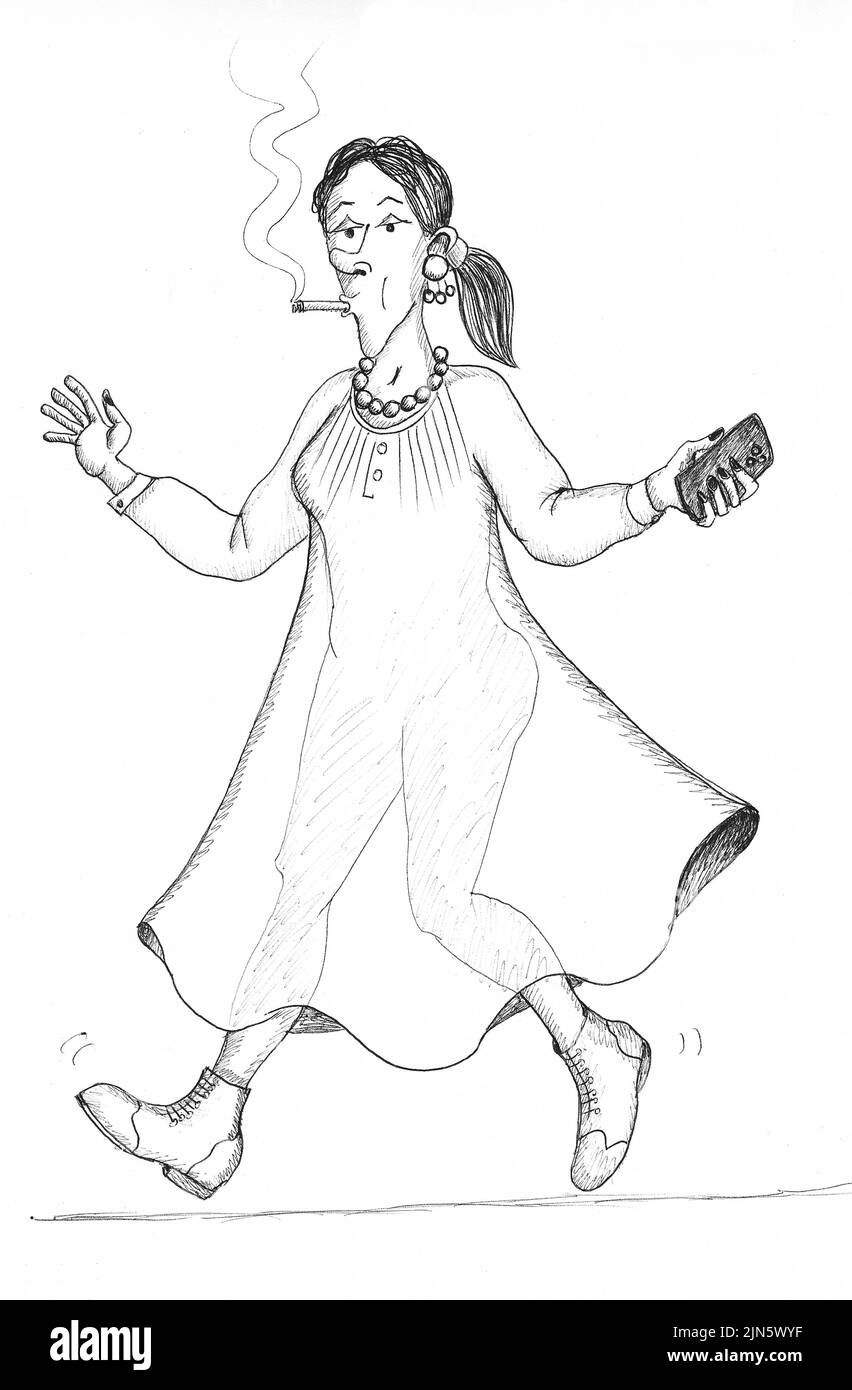 Eccentric woman smoking. Illustration Stock Photo - Alamy