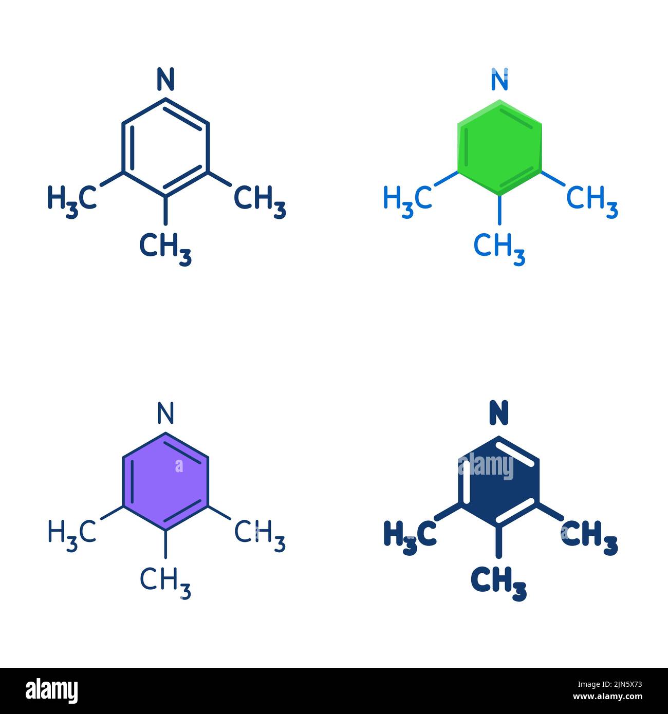 Ethylmethylamine structural formula icon set in flat and line style ...