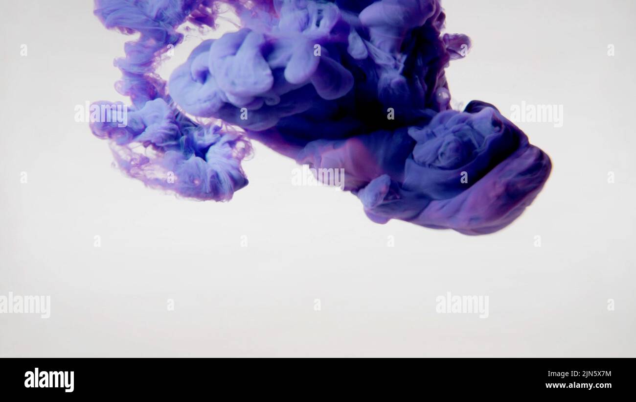 A purple ink spreading in water on white background Stock Photo - Alamy