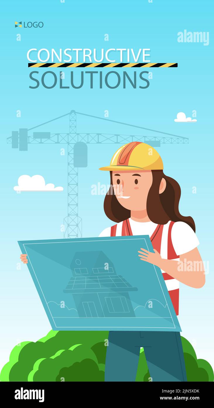 Flat construction posts stories set Vector illustration Stock Vector ...