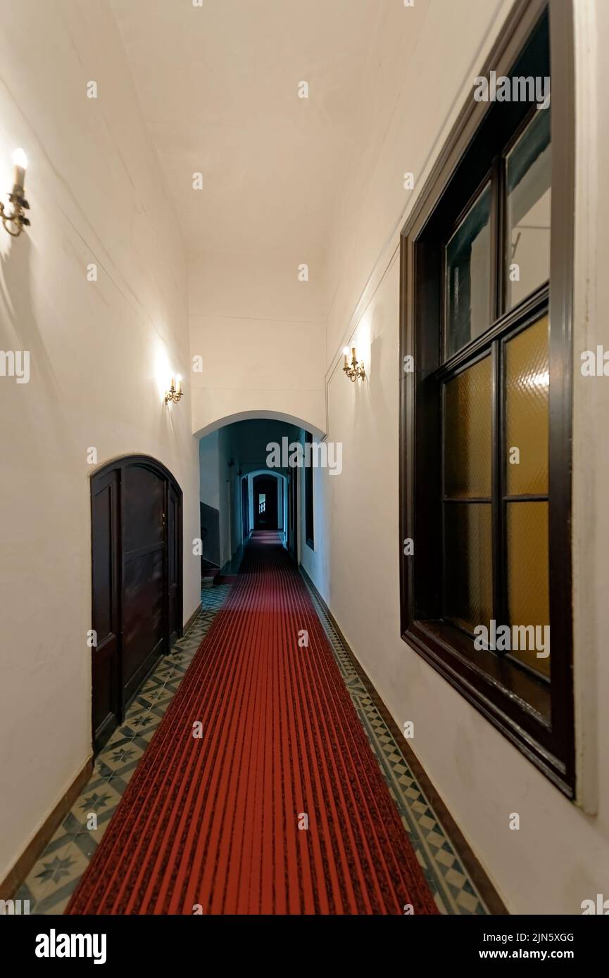 The corridor of the Schonborn palace aka Castle Beregvar in Chynadiyovo ...