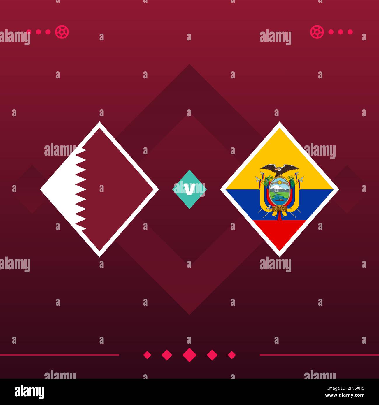 qatar, ecuador world football 2022 match versus on red background ...