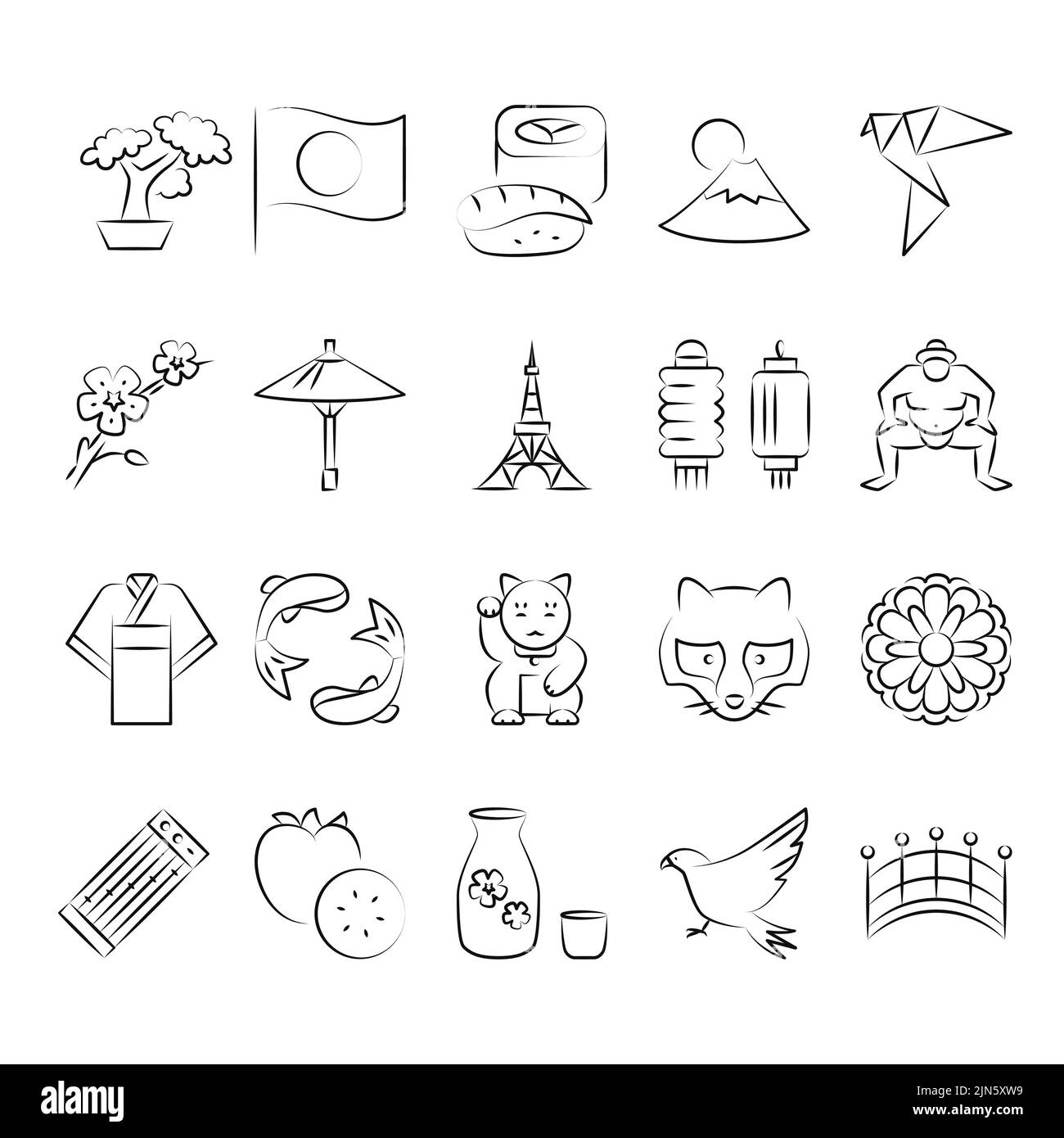 Japan icon set. Japanese traditional symbols. Hand drawn style. Vector ...