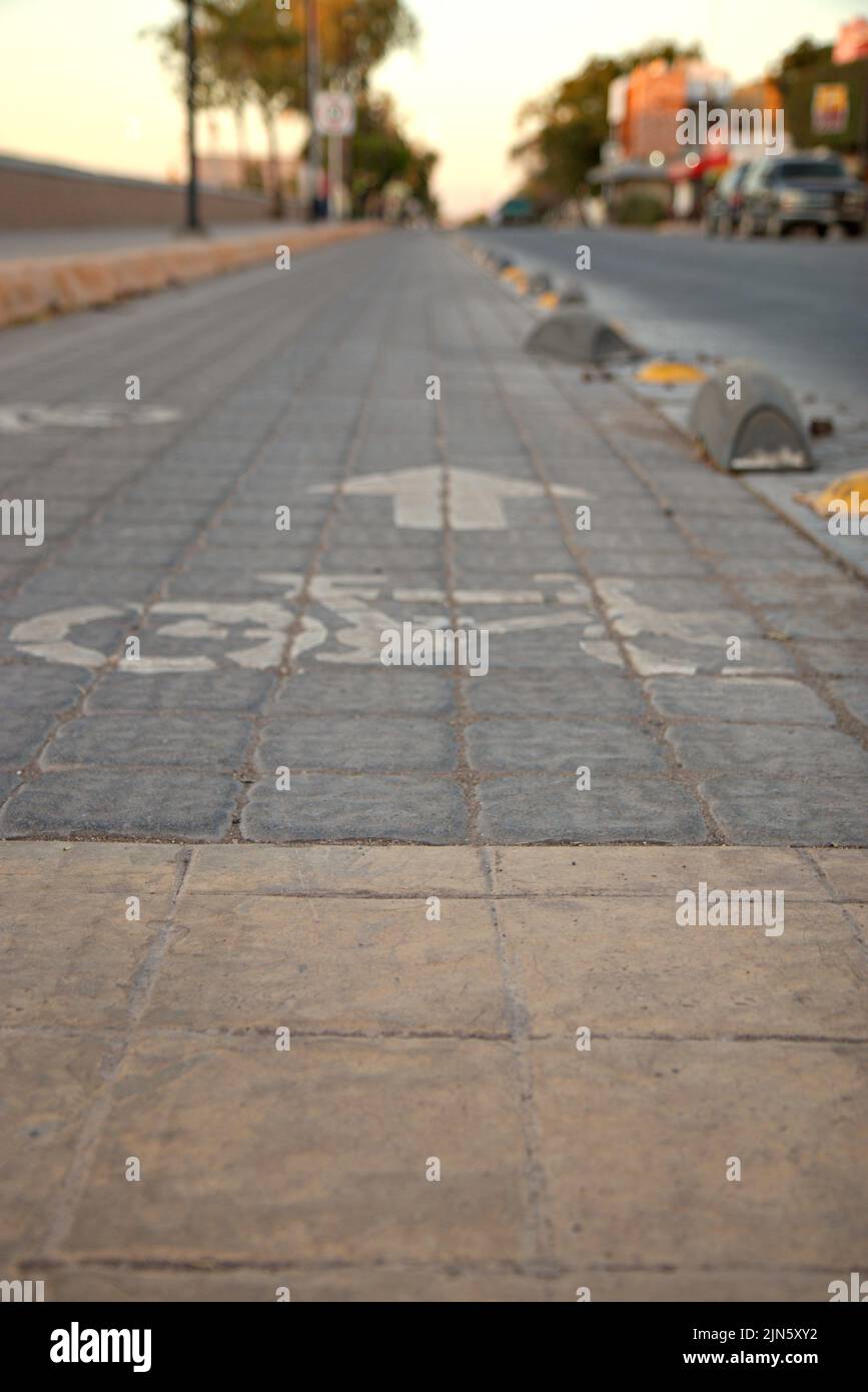 A vertical shot of a bike route in the streets in Mexico Stock Photo ...