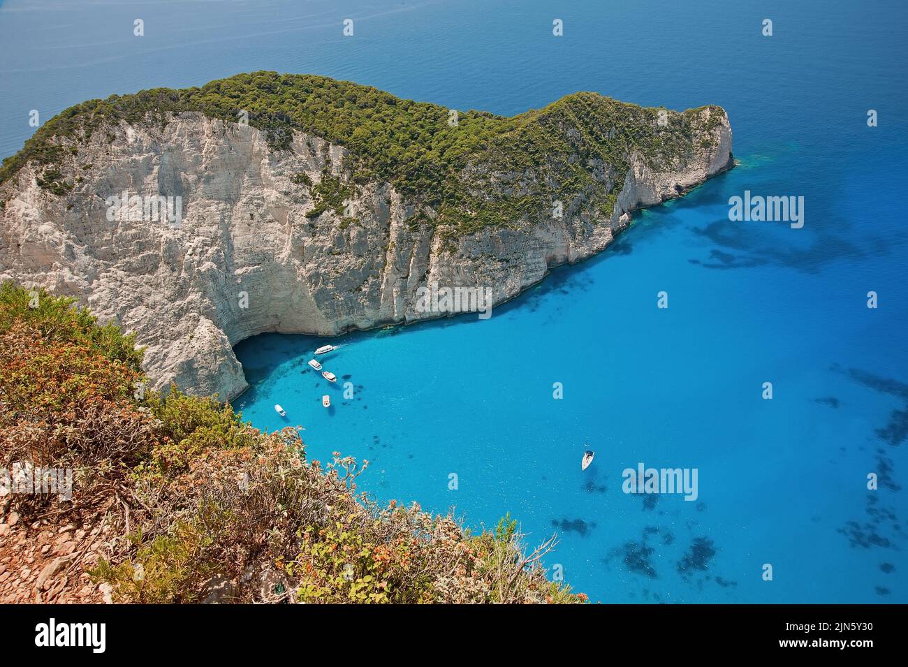 Beautiful blue sea and cliffs near Navagio Beach in Zakynthos Island ...