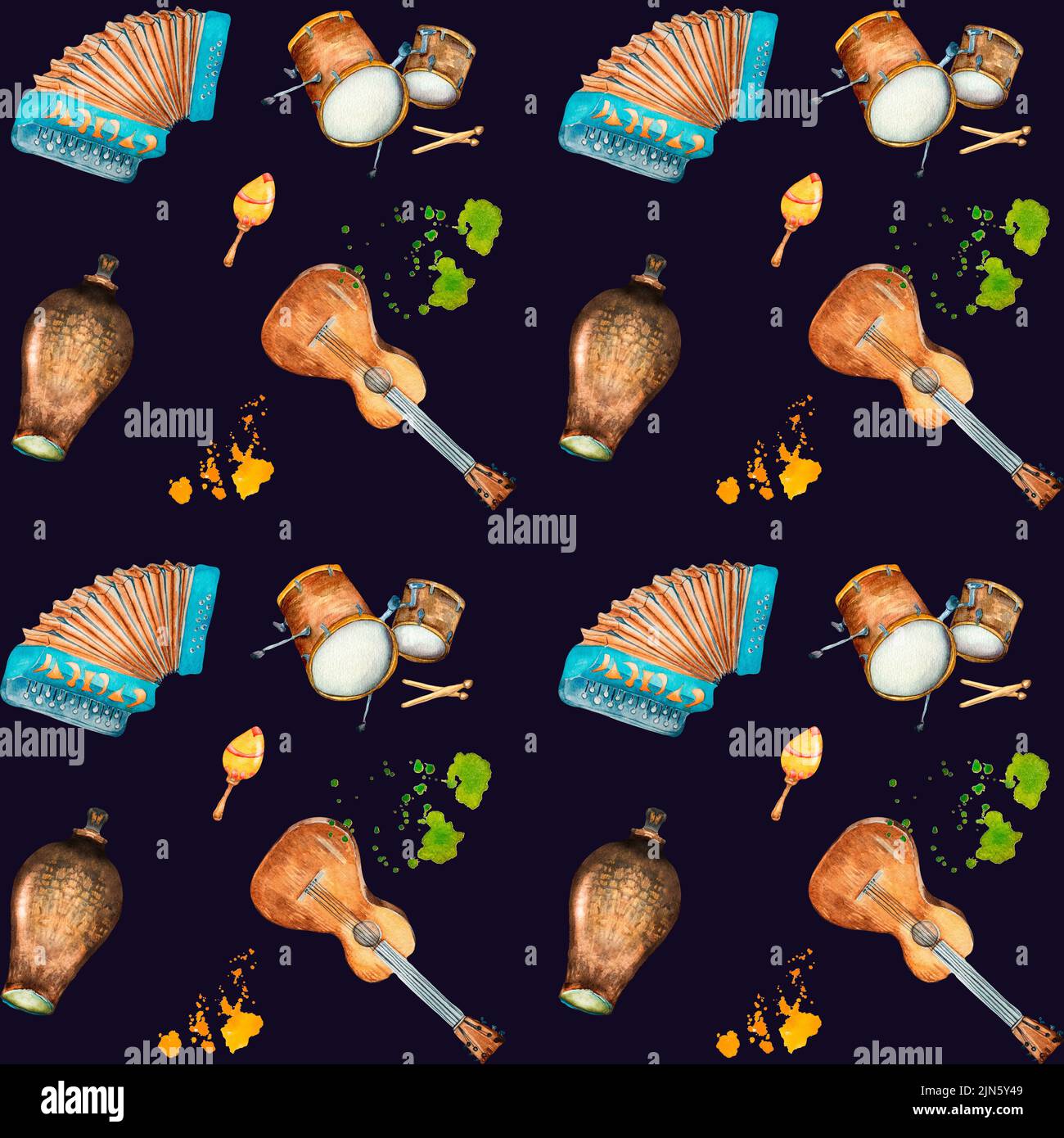 Ethnic musical instruments of latin america watercolor seamless pattern ...