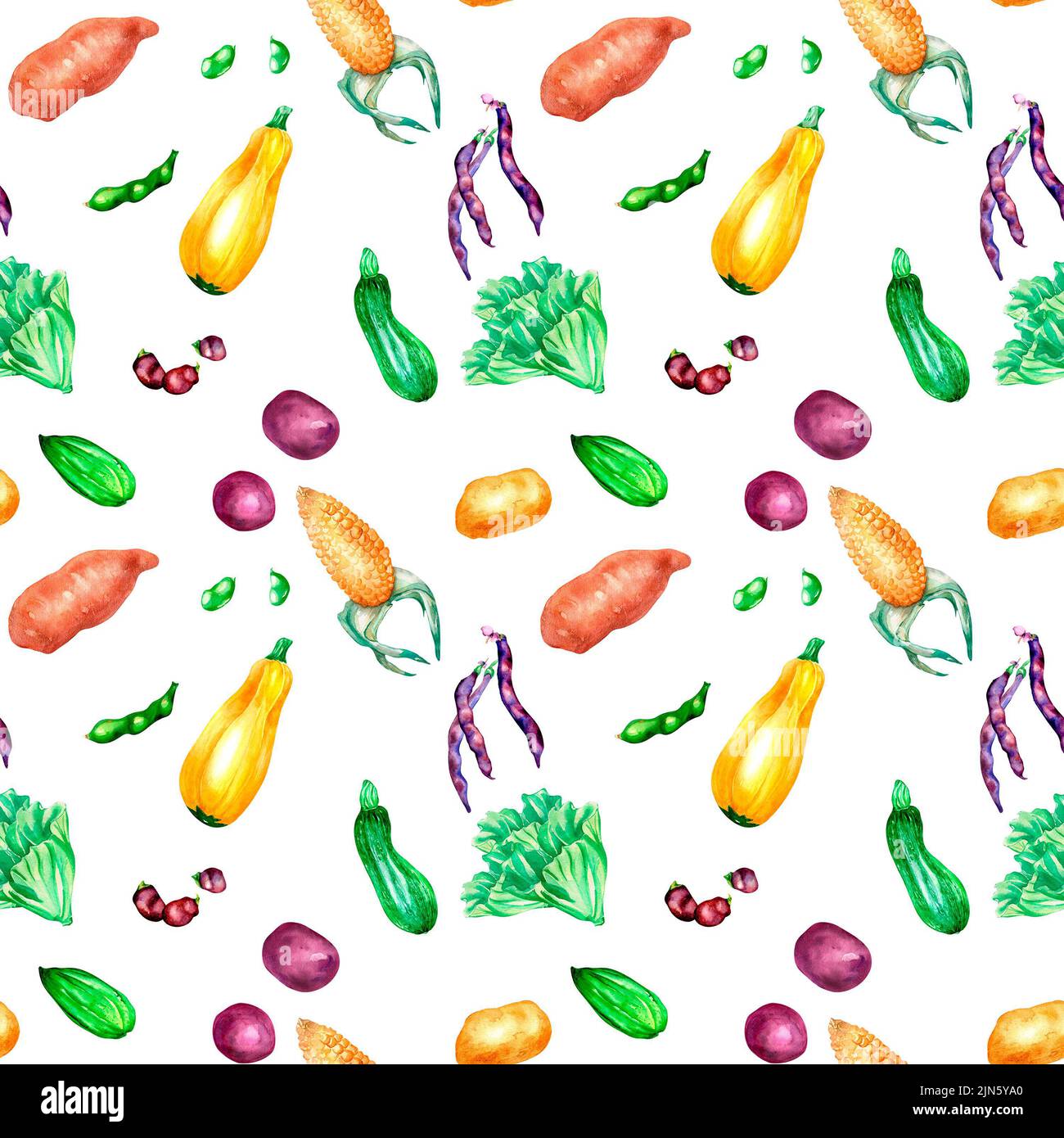 Variety of colorful vegetables watercolor seamless pattern on white ...