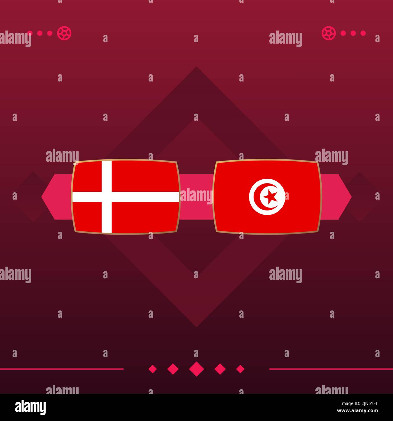 denmark, tunisia world football 2022 match versus on red background. vector illustration Stock ...