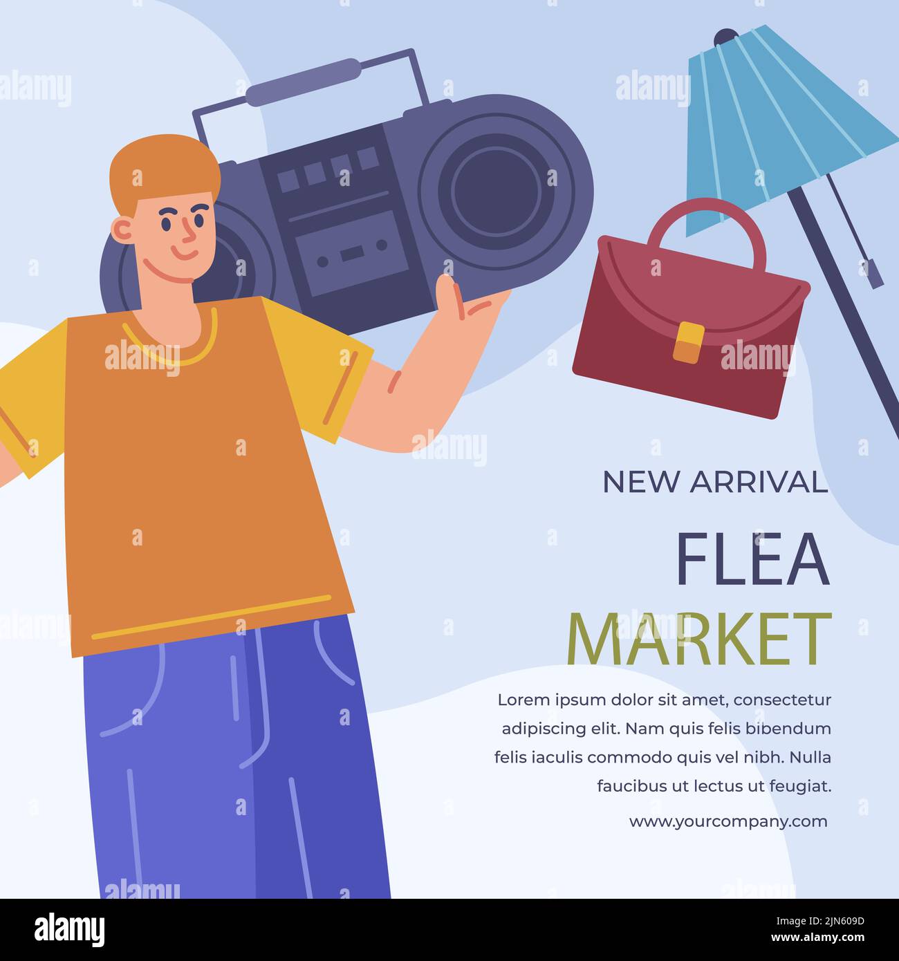 Flat flea market shopping instagram posts set Vector illustration Stock ...