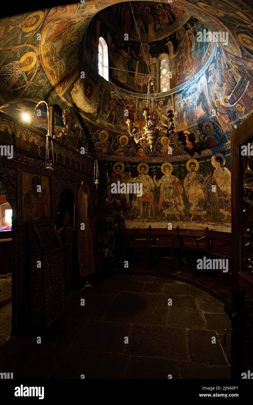 Interior of the Holy Trinity monastery of Meteora, Greece Stock Photo ...