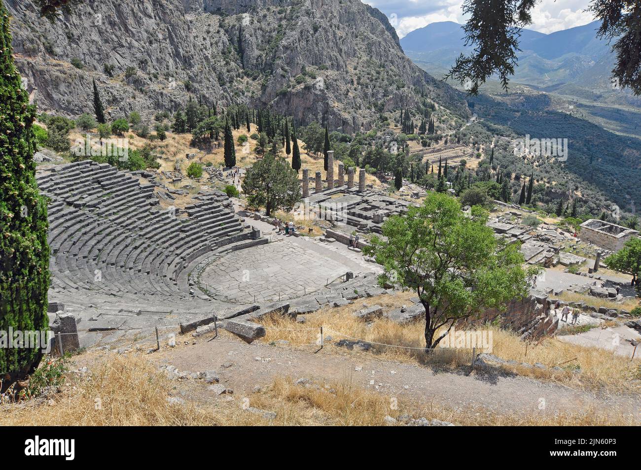 Panorama with greek theater in Delphi, Greece Stock Photo - Alamy